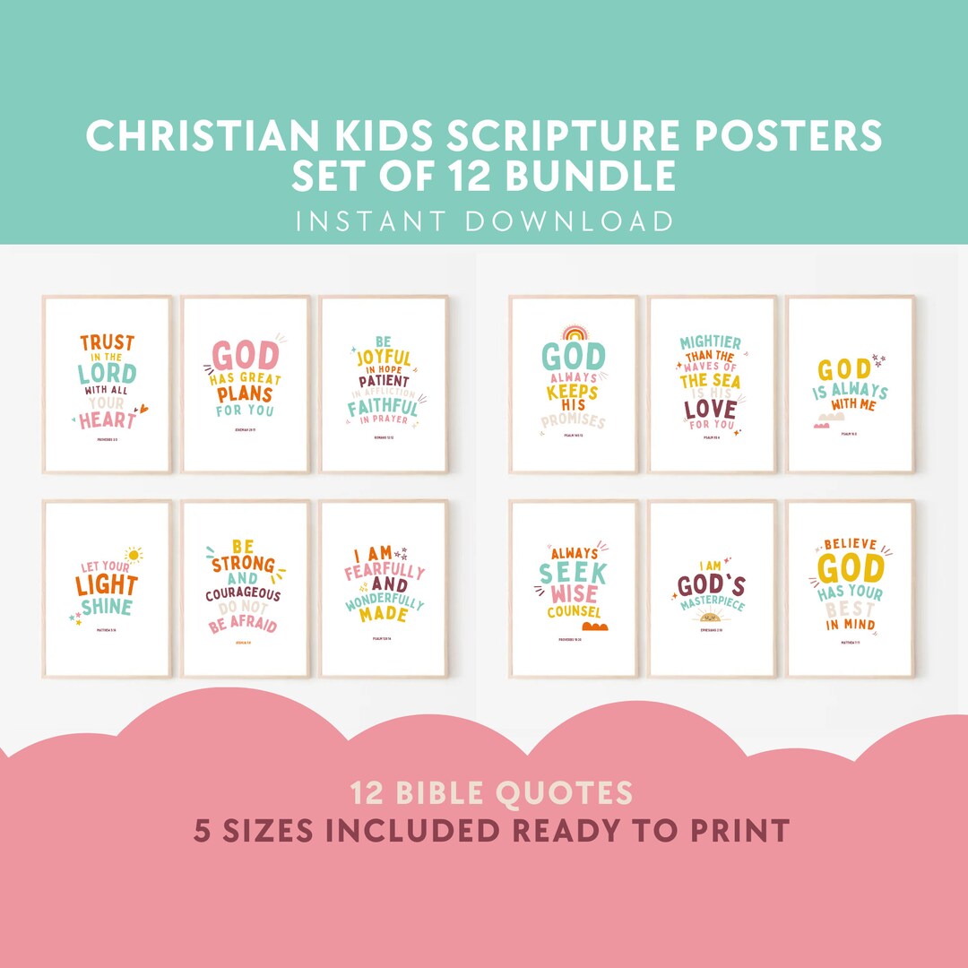 Kids Bible Verse Wall Art, Sunday School Decor, Christian Education ...