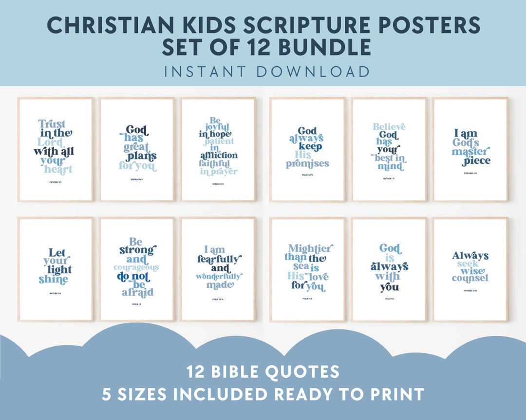 Kids Bible Verse, Scripture Poster Wall Art, Christian Boy Nursery Room ...