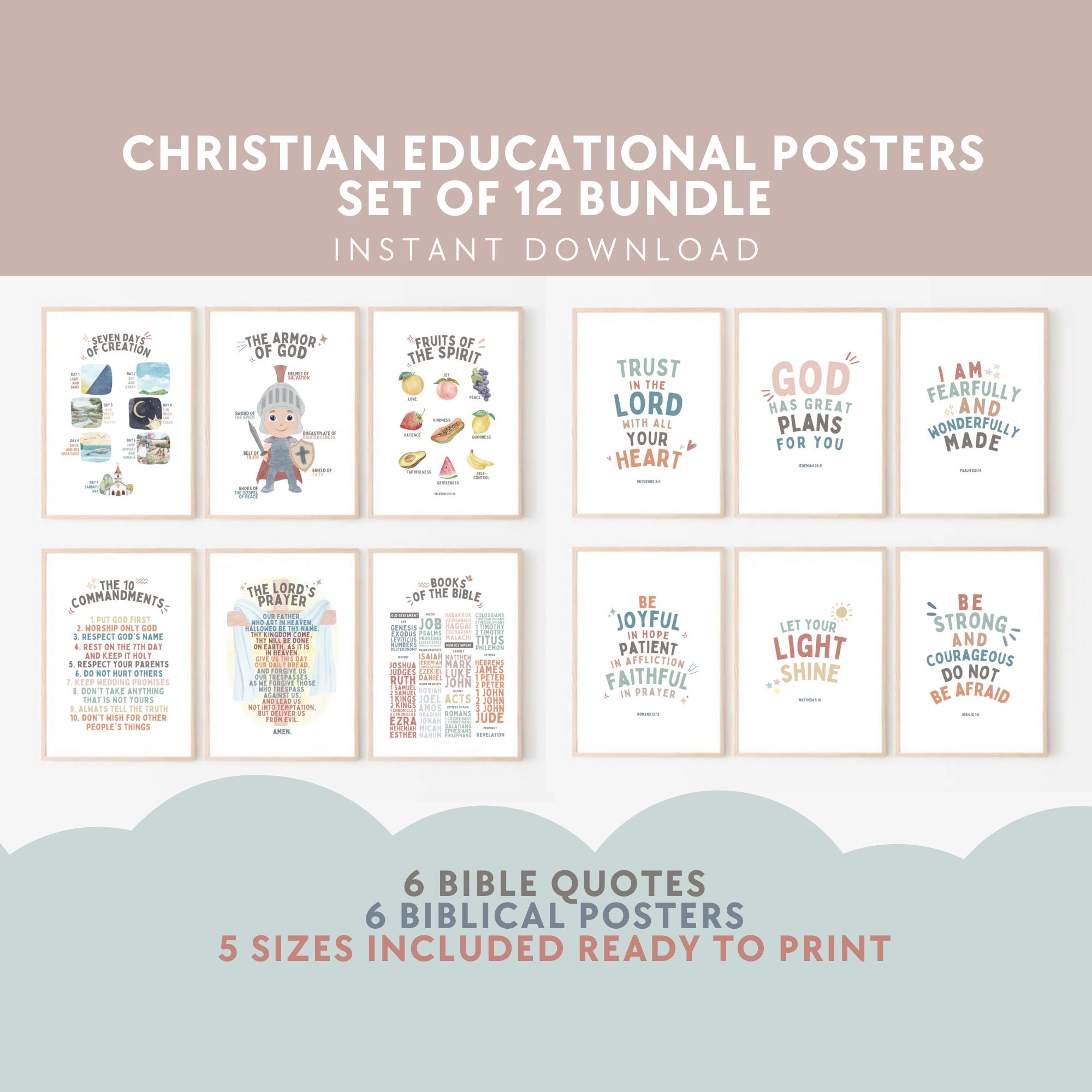 Christian Scripture Poster Bundle: Bible Verse Wall Art (digital ...