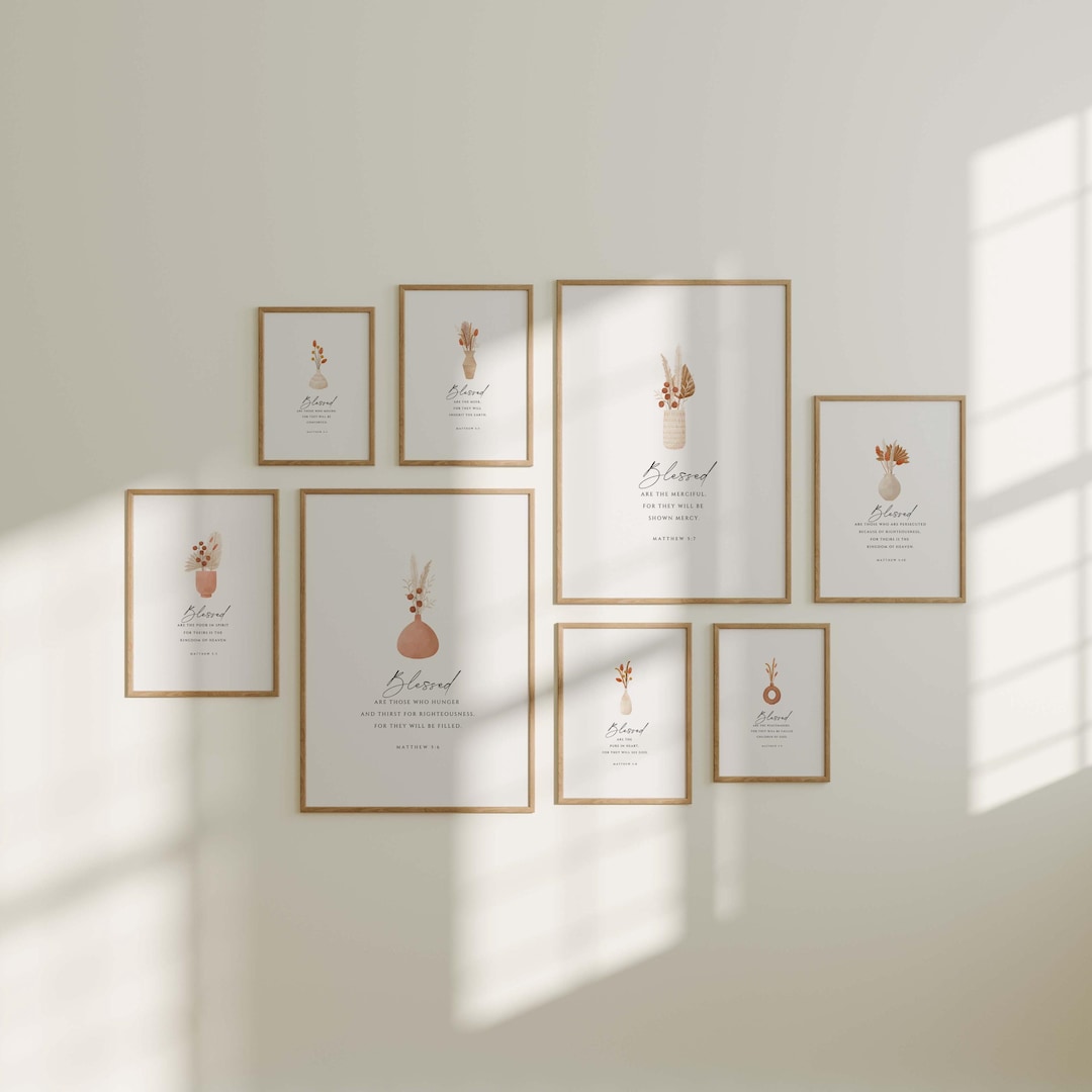 Beatitudes Bible Verse Print Set: Boho Floral Scripture Wall Art ...