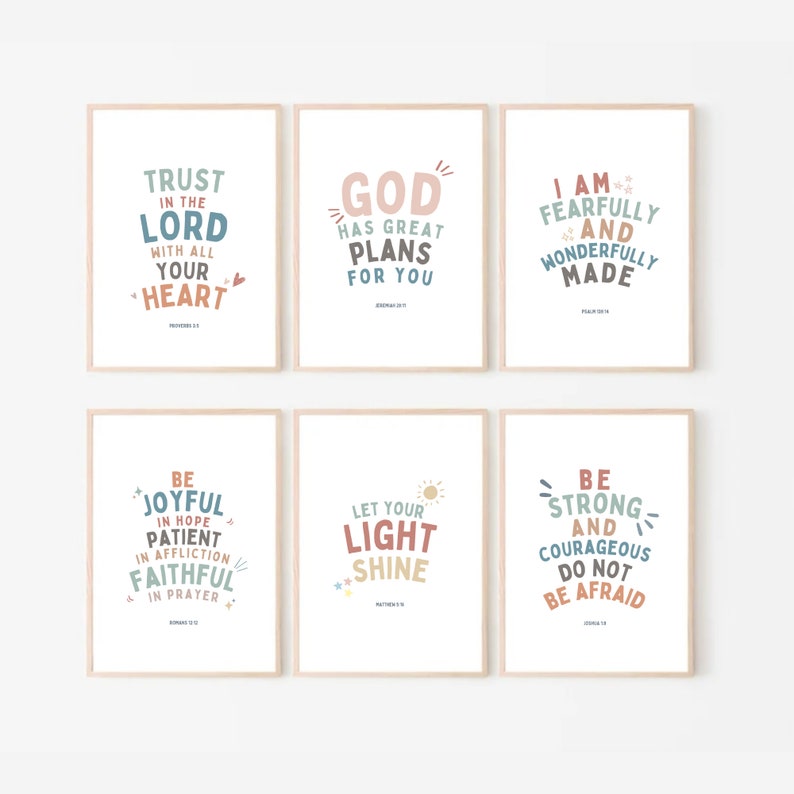 Muted Rainbow Bible Verse Prints: Kids Christian Wall Art (set of 12 ...