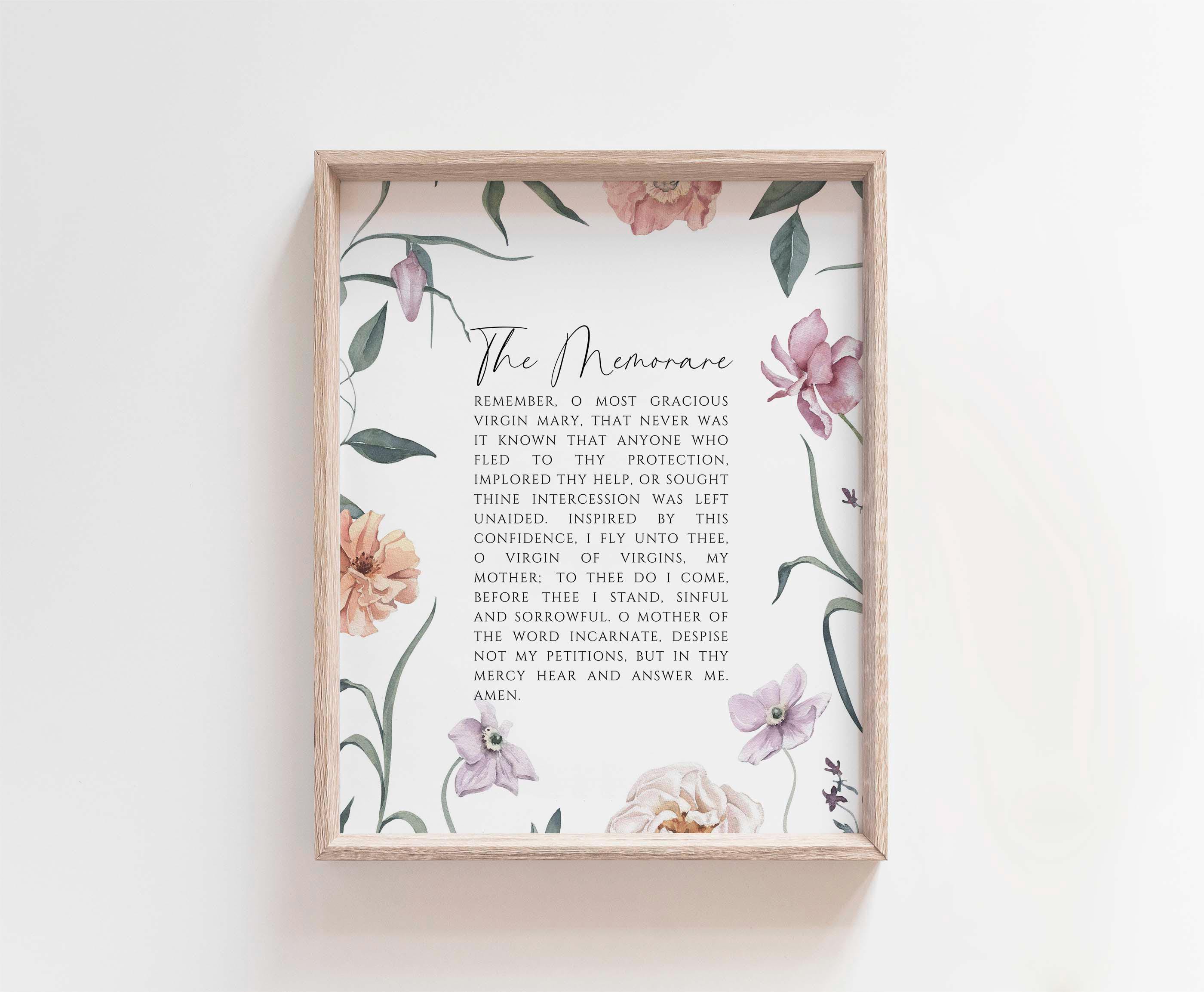 The Memorare Prayer Print: Virgin Mary Floral Catholic Wall Art ...