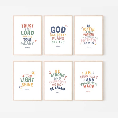 Set of 6 Kids Bible Verse Wall Art Christian Nursery Boho - Etsy Canada