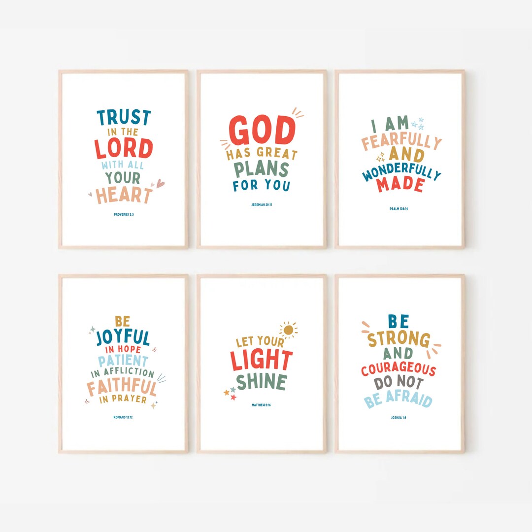 Set of 6 Funky Christian Nursery Decor, Sunday School Wall Art ...