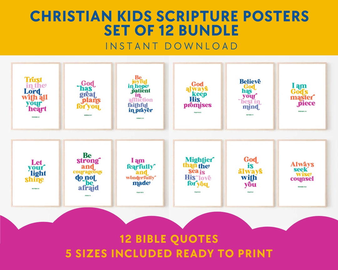 Kids Bible Verse Poster Set: Christian Classroom Decor (digital ...