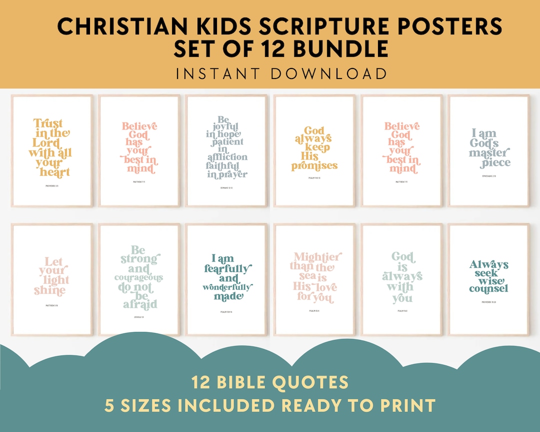 Kids Bible Verse Wall Art, Sunday School Decor, Christian Education ...