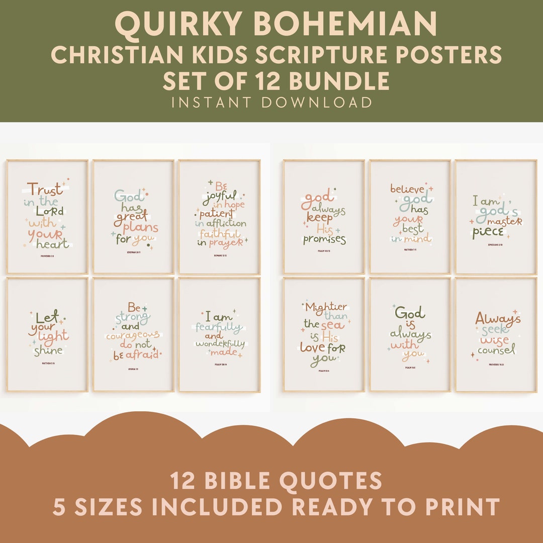 Set of 12 Bible Verse Posters for Kids Rooms, Christian Nursery Wall ...
