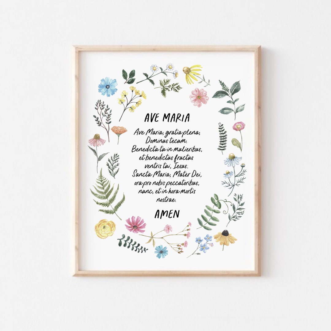 Ave Maria Wall Art, Hail Mary Latin Wall Art, Catholic Wall Decor ...