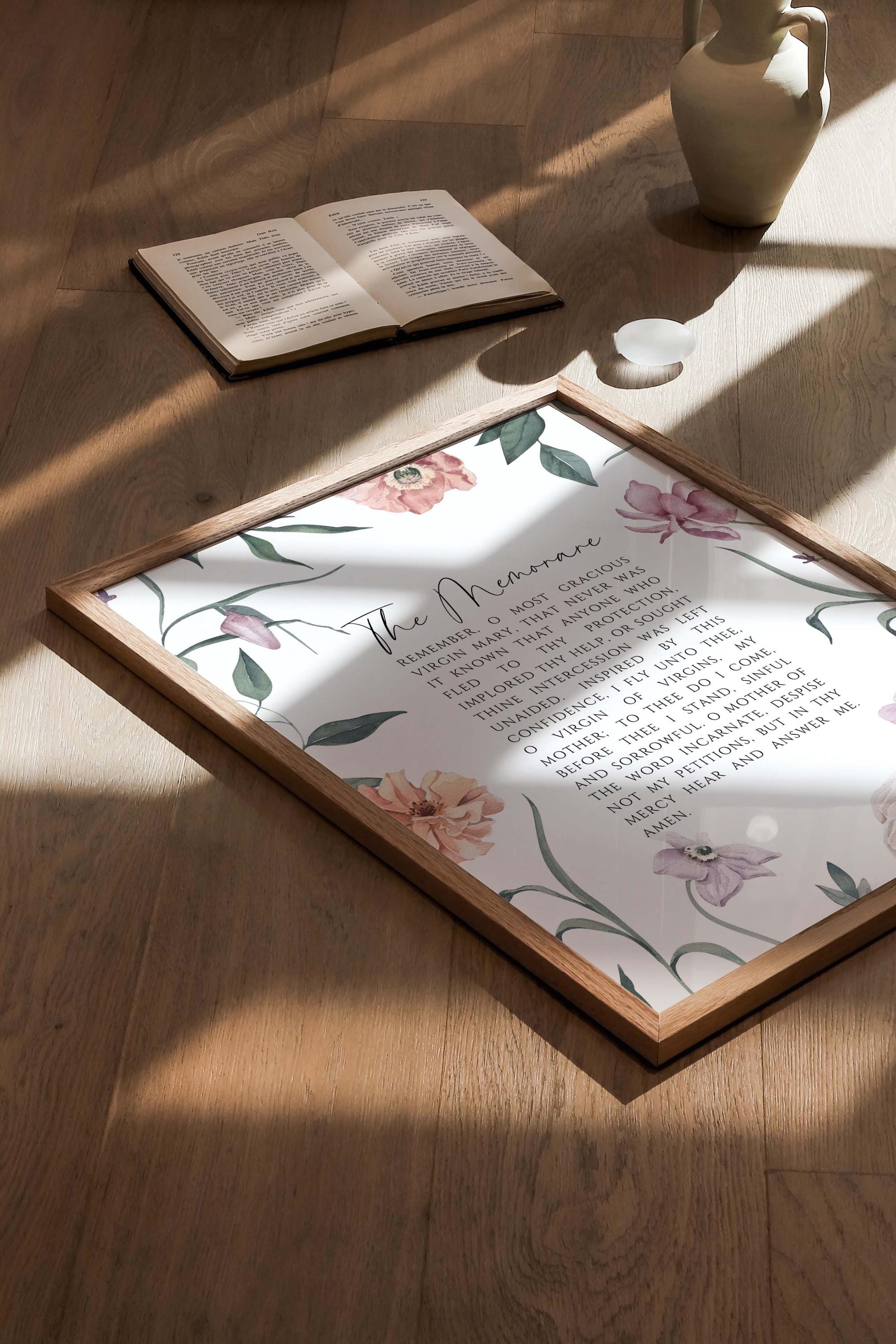The Memorare Prayer Print: Virgin Mary Floral Catholic Wall Art ...