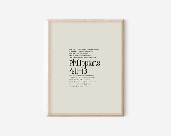 CONTENTMENT Philippians 4:11-13 Modern Minimalist Christian Art Print I ...