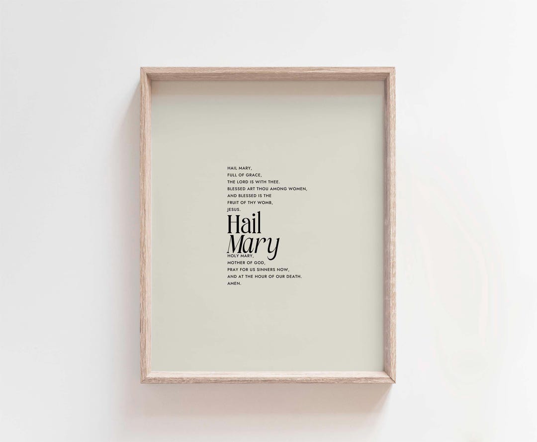 Hail Mary Prayer Print, Catholic Wall Art, Minimalist Christian Decor ...