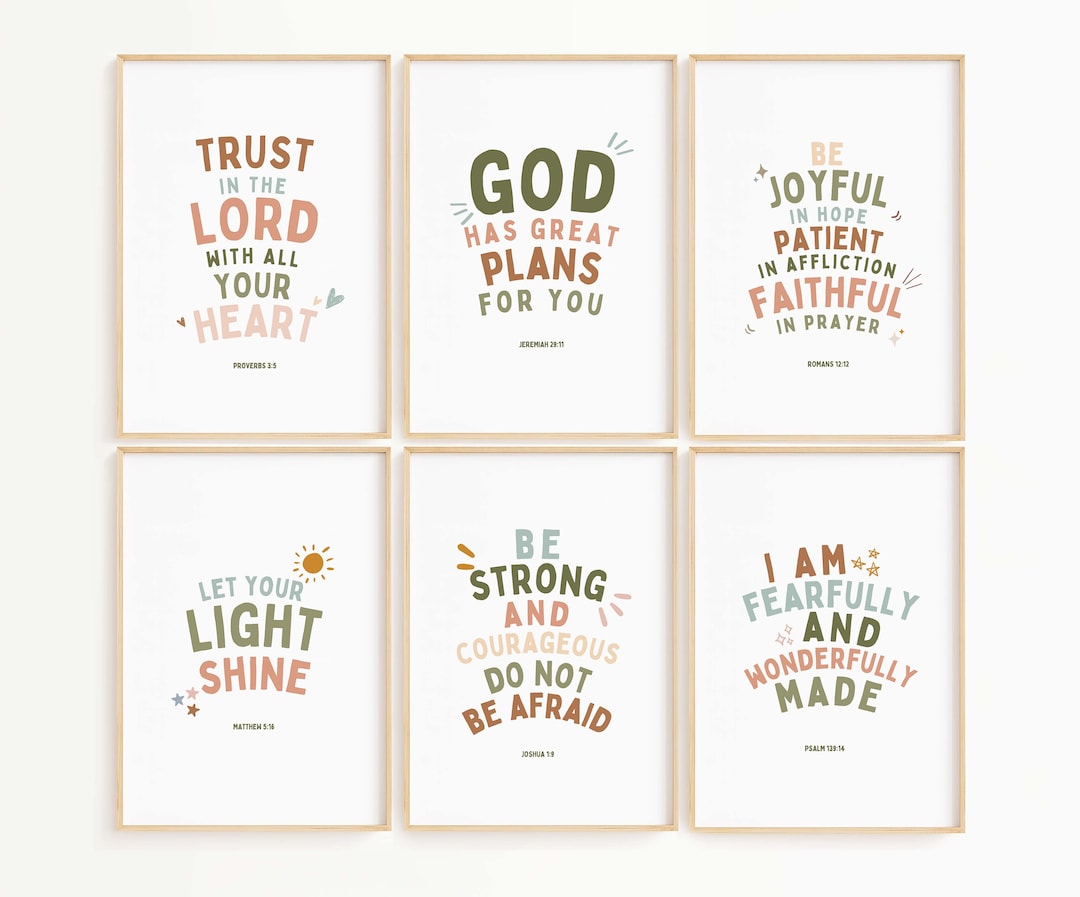 Kids Bible Verse, Boho Scripture Poster Wall Art, Church Sunday School ...