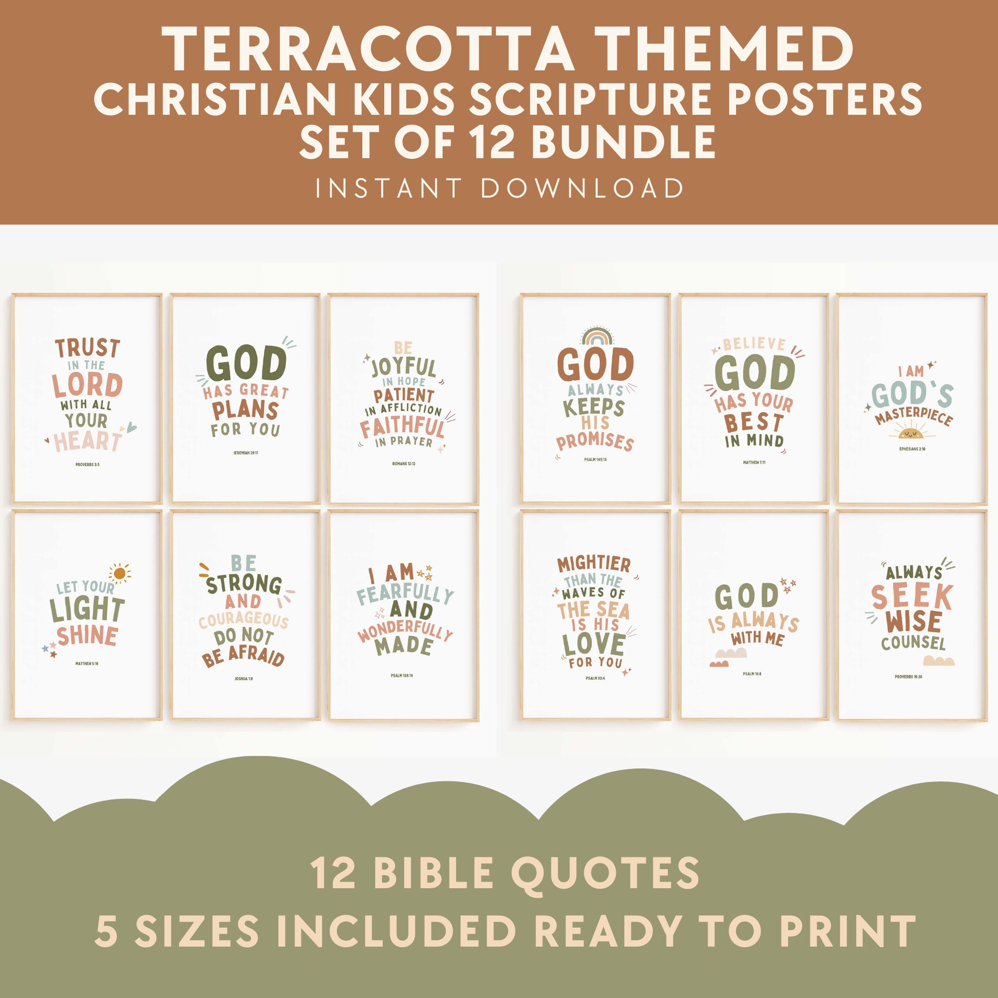 Terracotta Kids Bible Verse Prints: Christian Nursery Decor (set of 12 ...