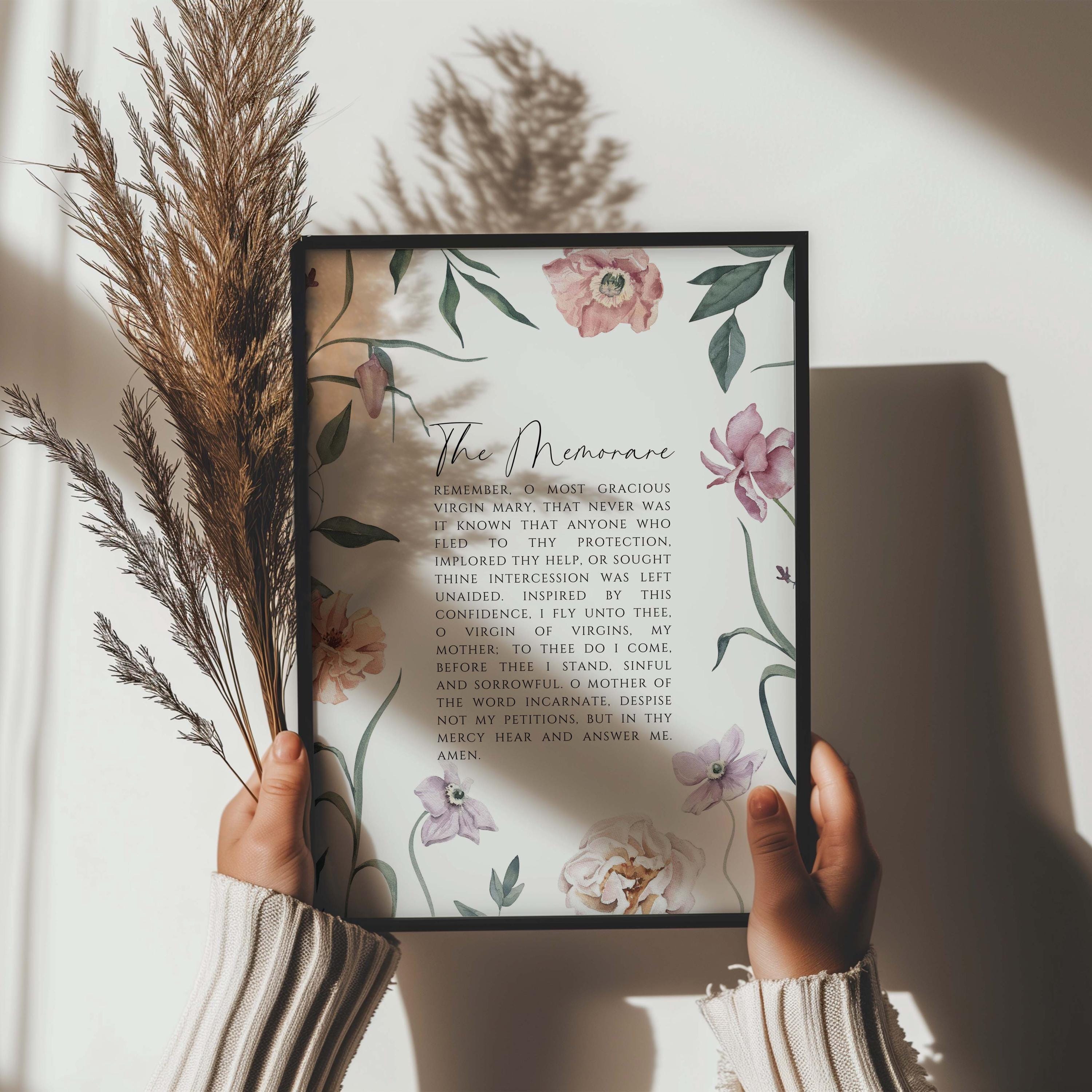 The Memorare Prayer Print: Virgin Mary Floral Catholic Wall Art ...