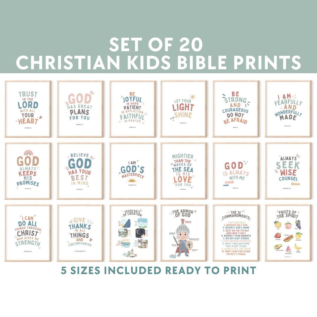 Kids Bible Verse Wall Art, Sunday School Decor, Christian Education ...