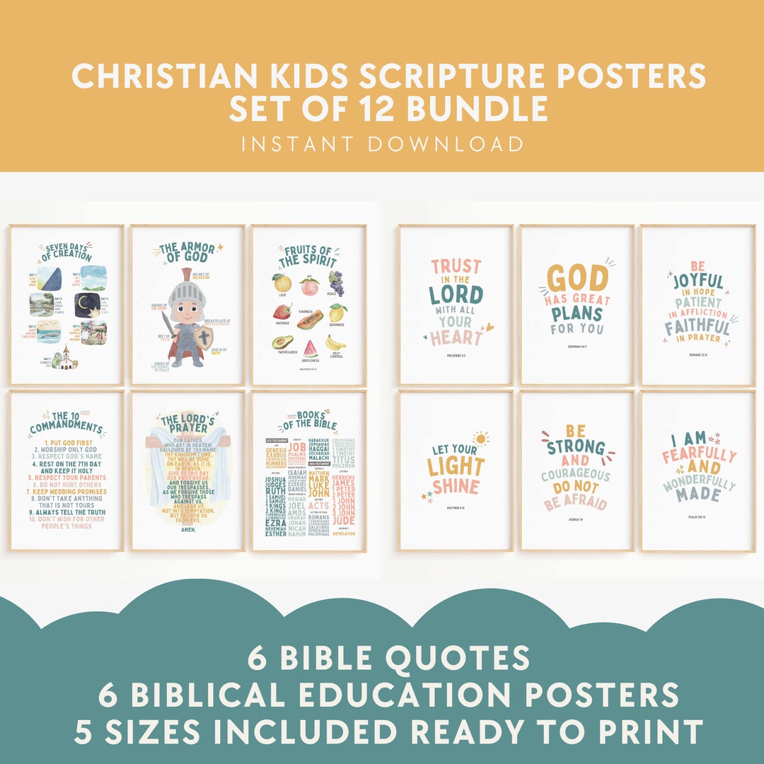 Set of 12 Christian Educational Posters Bible Verse Prints, Christian ...