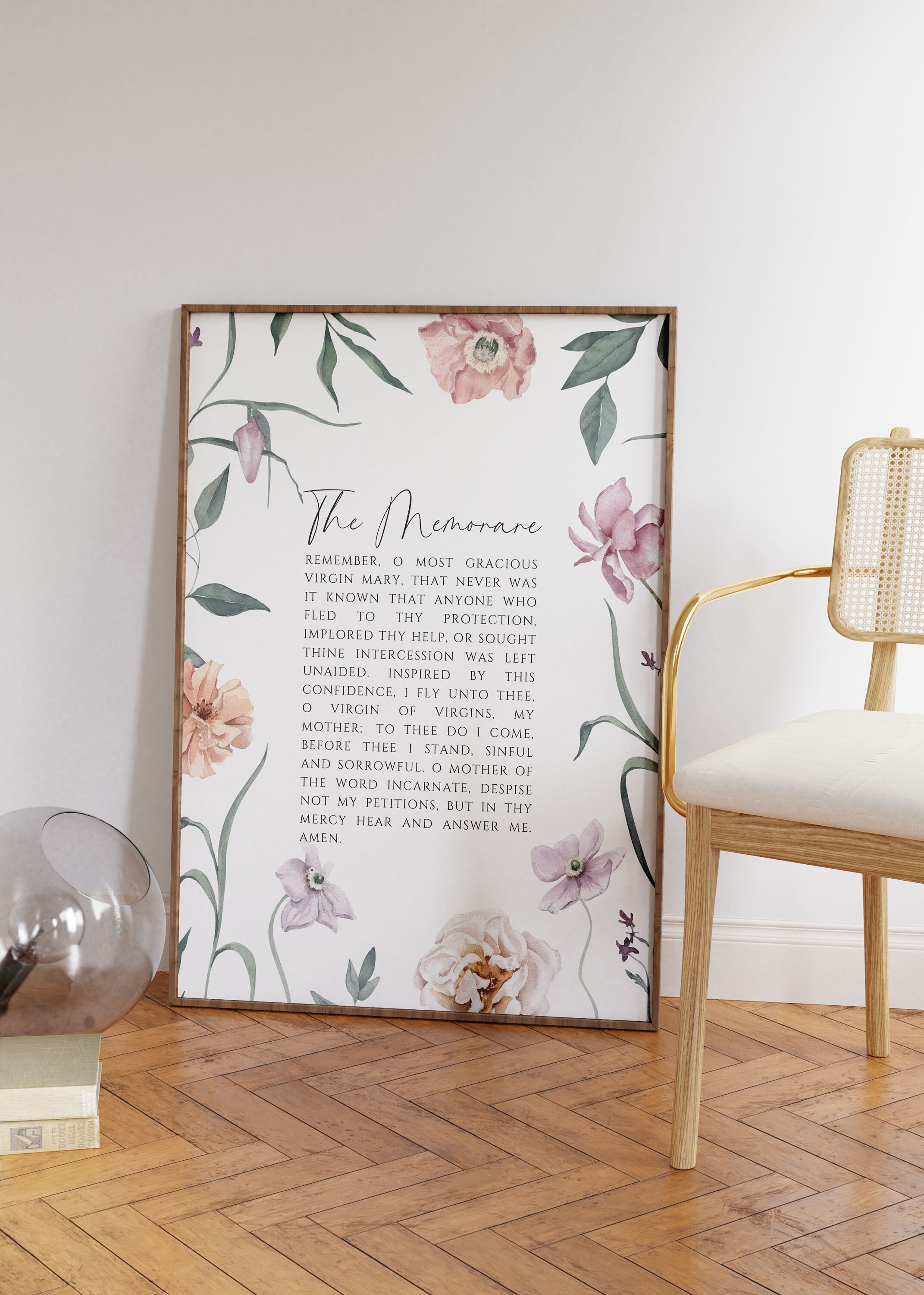 The Memorare Prayer Print: Virgin Mary Floral Catholic Wall Art ...