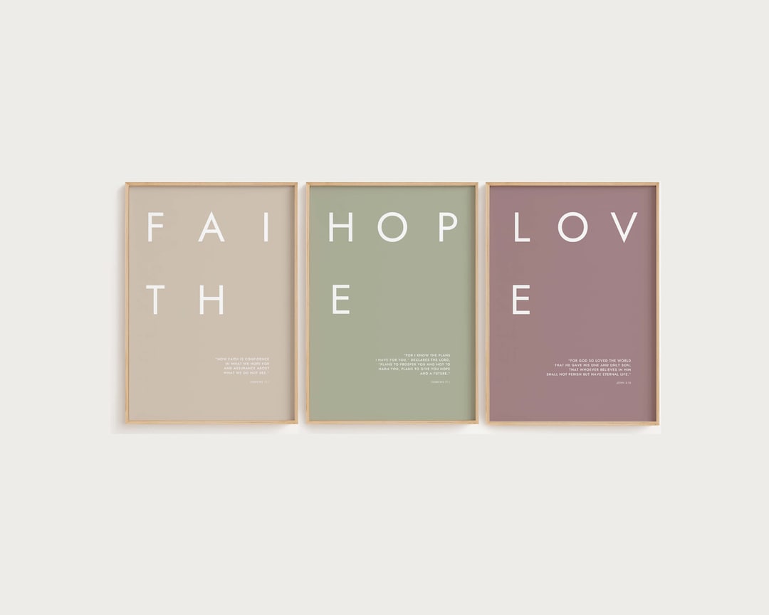 Faith Hope Love Print Set: Neutral Christian Wall Art (digital Download ...
