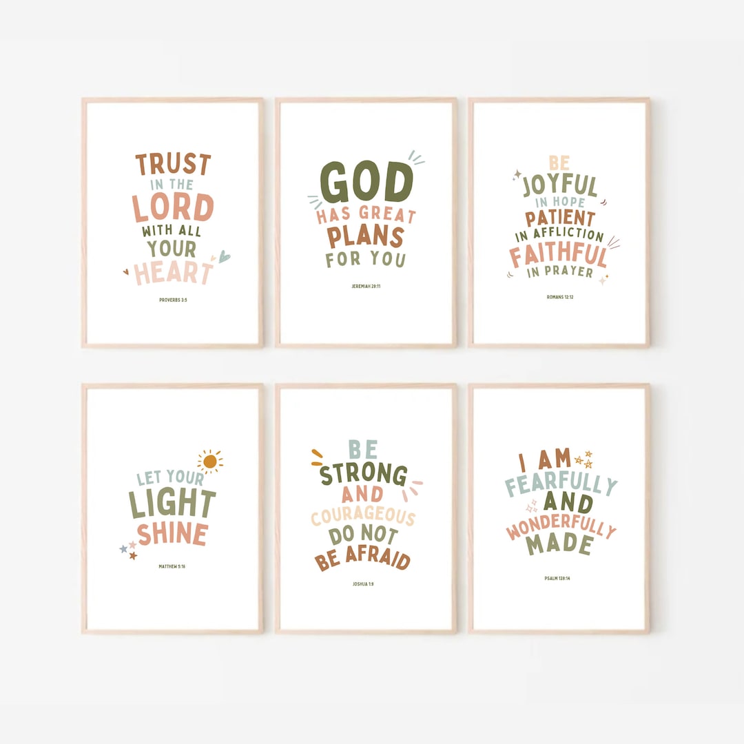 Kids Bible Verse, Boho Scripture Poster Wall Art, Church Sunday School ...