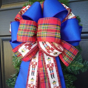 Nutcracker Bugle Boy Soldier, Red Tartan, and Blue Ribbon With Wire ...