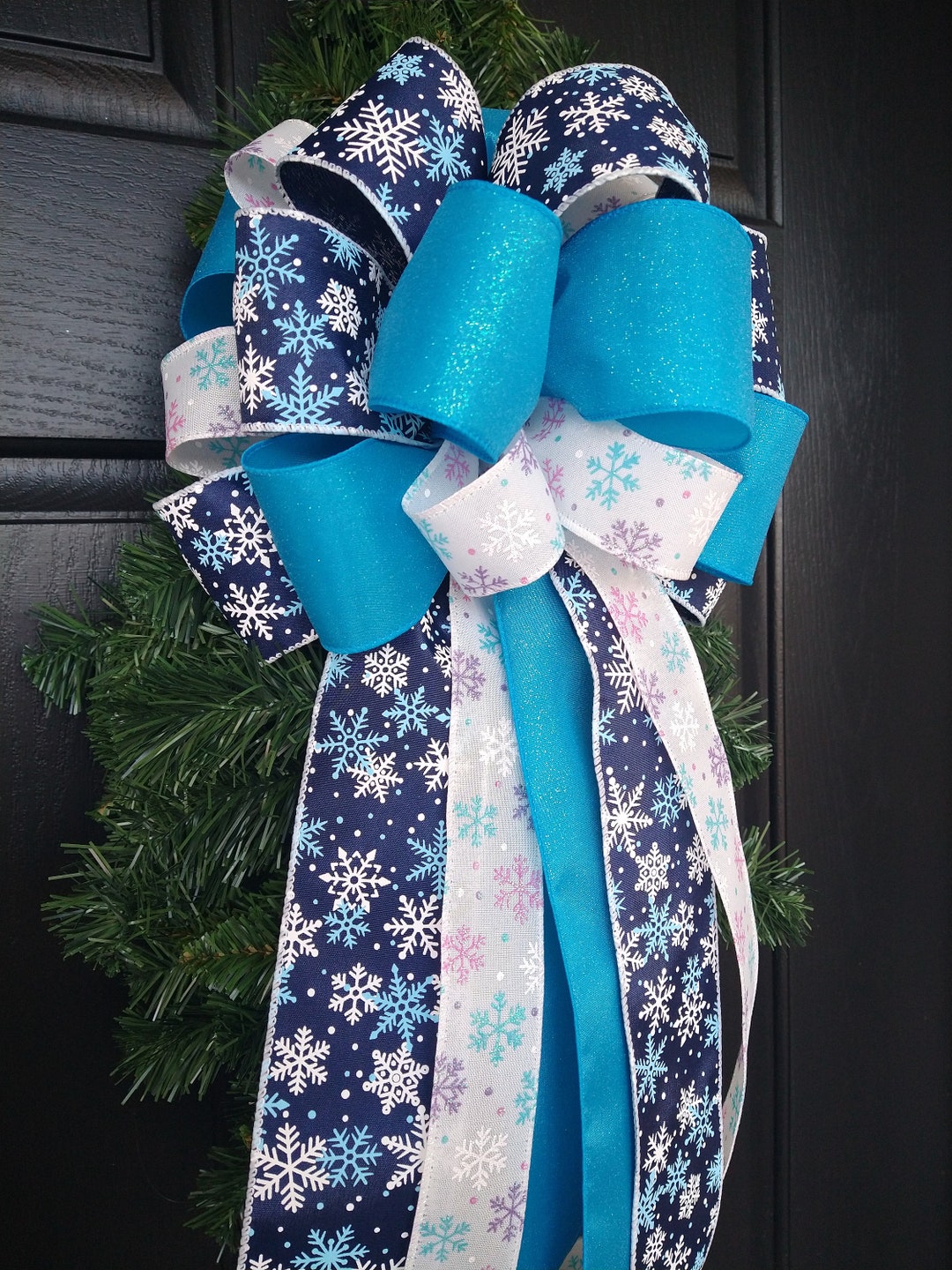 Winter Bow, Blue Wreath Bow, Navy Snowflake, Blue Ribbons, Colorful ...