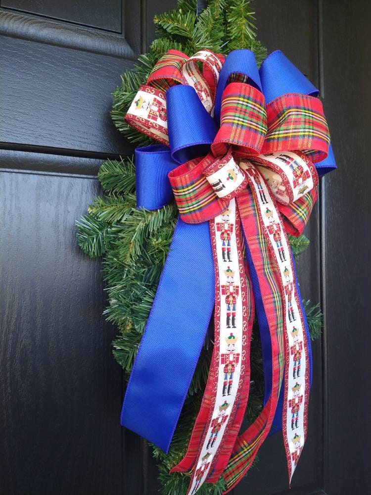 Nutcracker Bugle Boy Soldier, Red Tartan, and Blue Ribbon With Wire ...