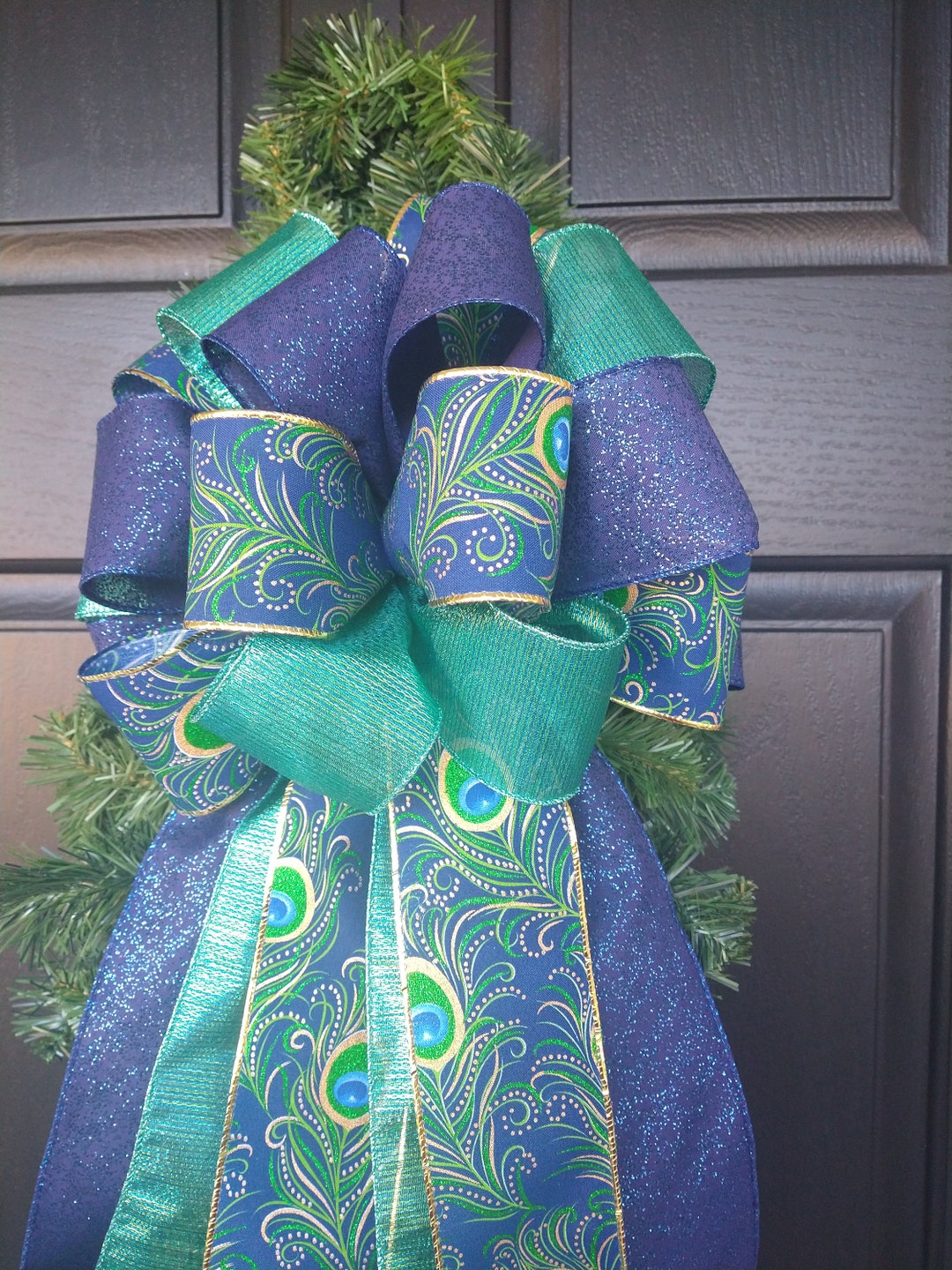 Peacock Bow Navy Peacock Feather Ribbon, Navy Glittering Ribbon ...