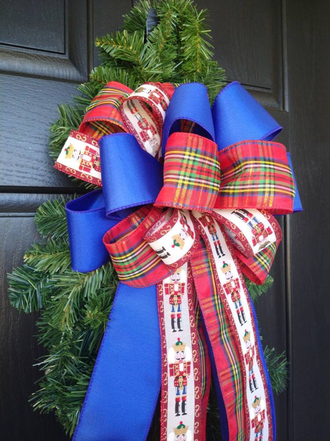 Nutcracker Bugle Boy Soldier, Red Tartan, and Blue Ribbon With Wire ...