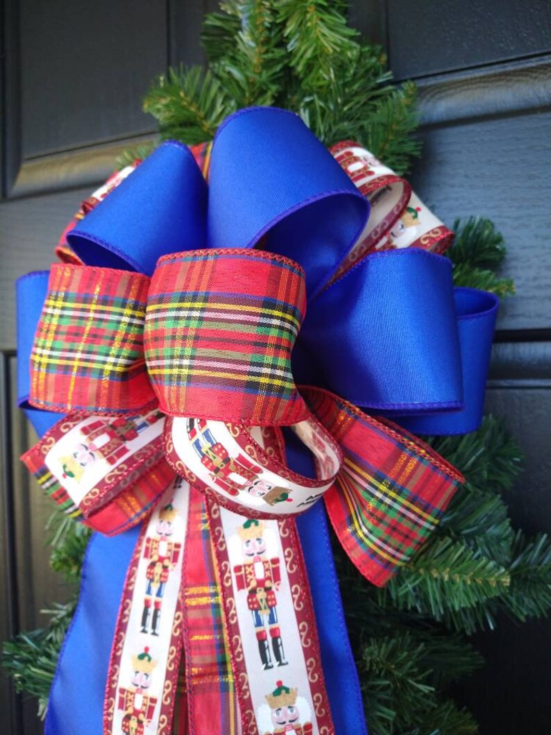 Nutcracker Bugle Boy Soldier, Red Tartan, and Blue Ribbon With Wire ...