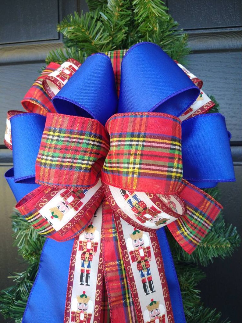 Nutcracker Bugle Boy Soldier, Red Tartan, and Blue Ribbon With Wire ...