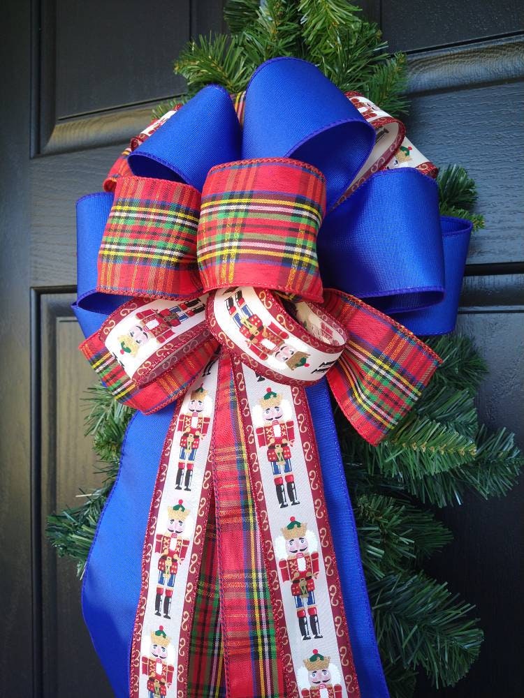 Nutcracker Bugle Boy Soldier, Red Tartan, and Blue Ribbon With Wire ...
