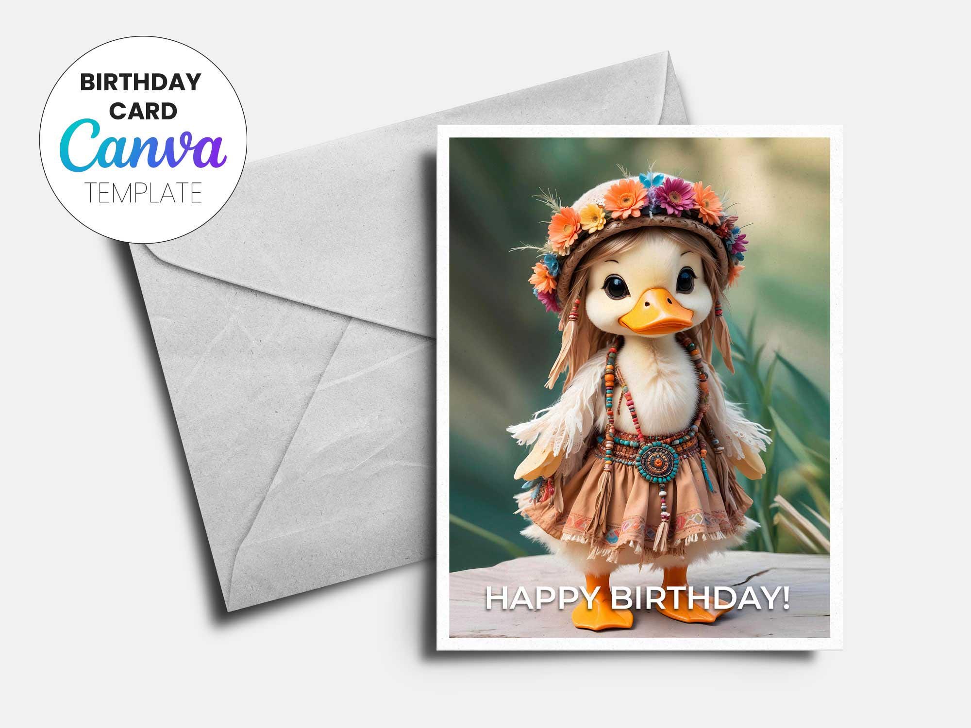 Happy Birthday Card Cute Duck Card Canva Template Spiritual Gift ...