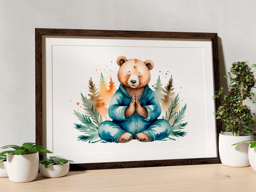 Meditating Bear, Spiritual Art, Watercolour Print, Yoga Animals ...