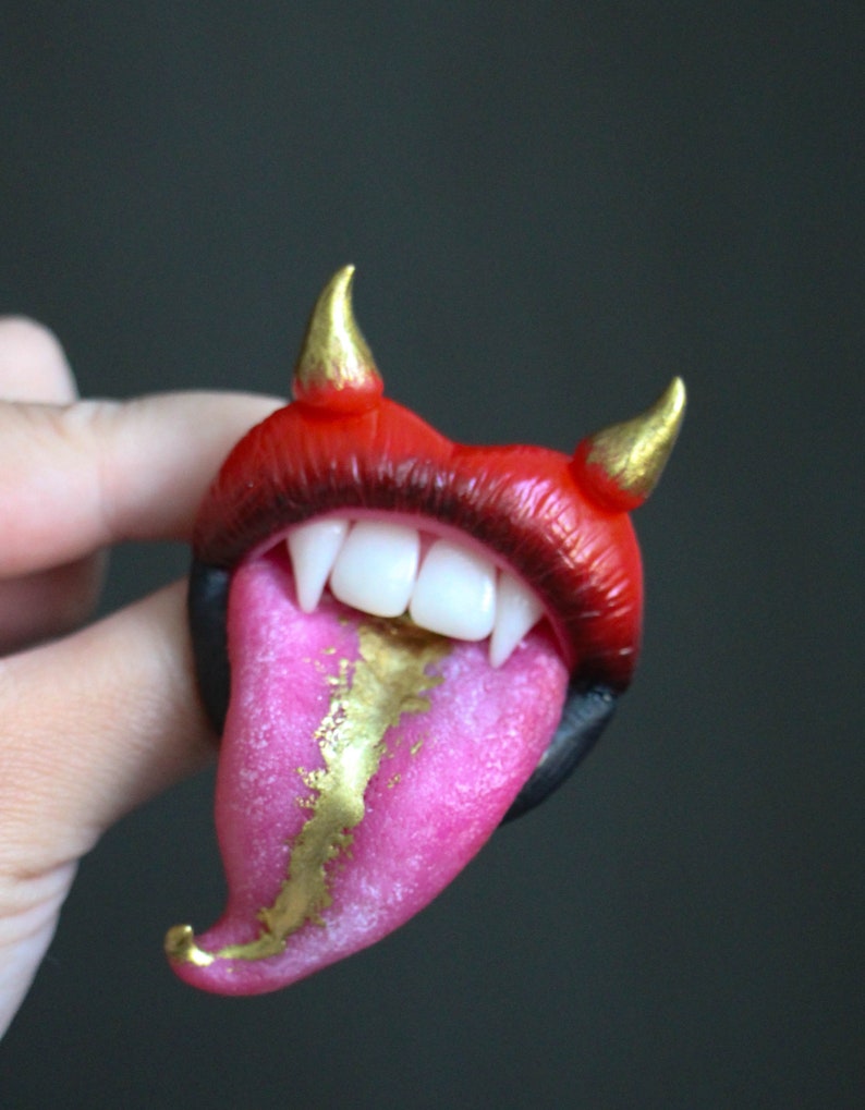 Black Red Gold Devil Lips Brooch Creepy Brooch Gothic - Etsy