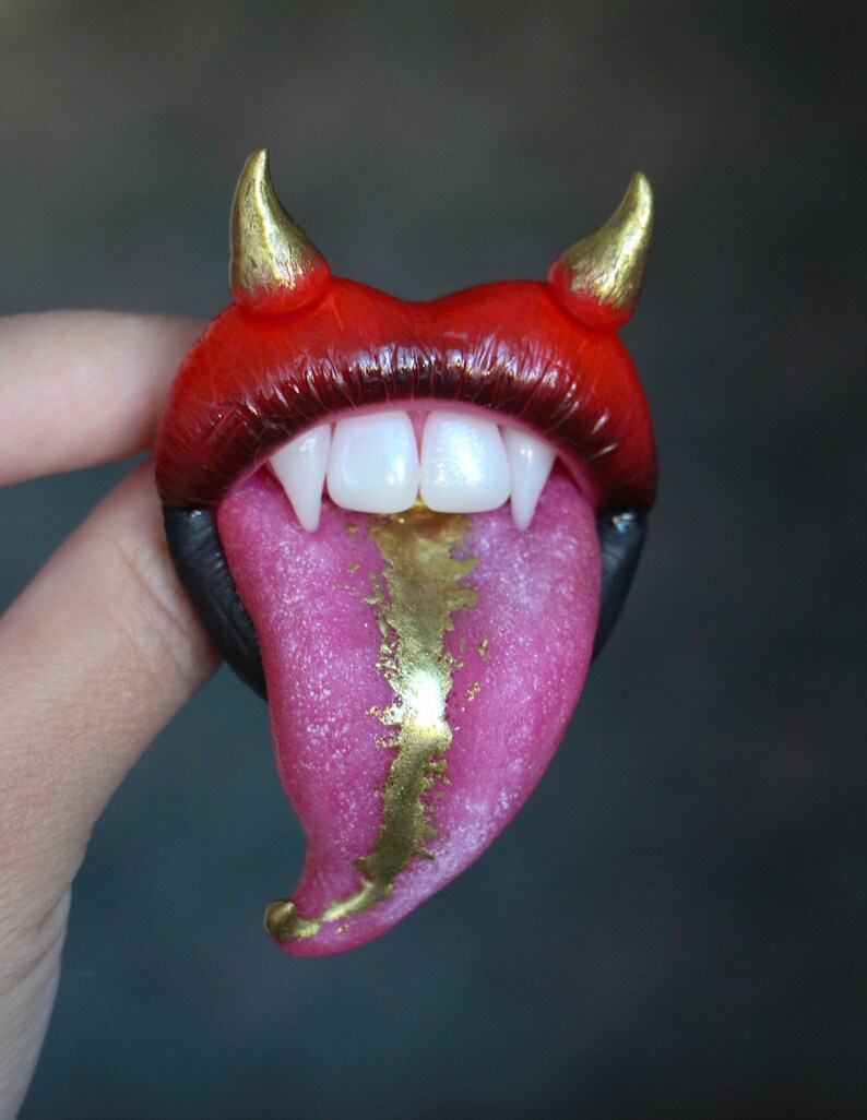 Black Red Gold Devil Lips Brooch Creepy Brooch Gothic - Etsy