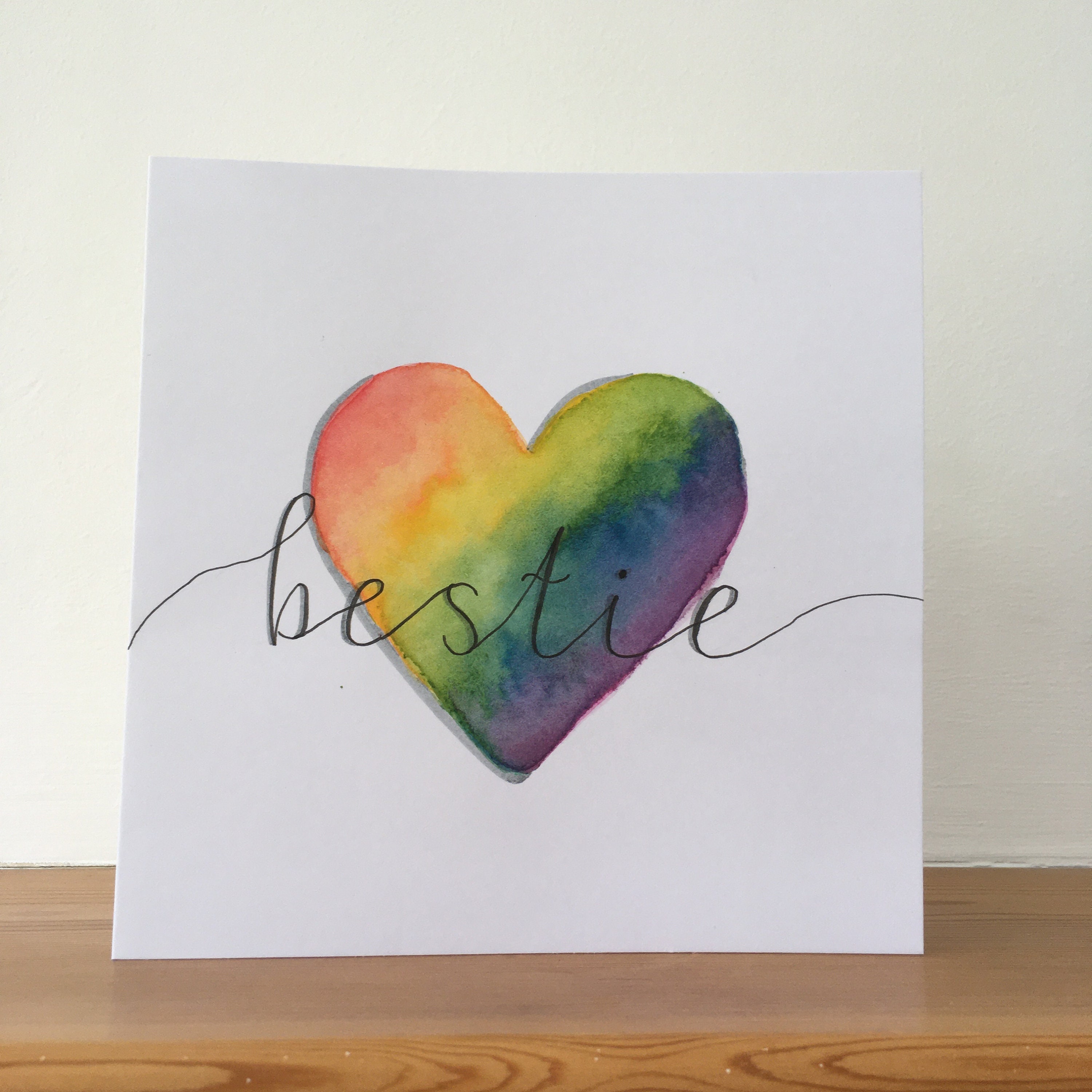 Best friend Card with Hand-painted Watercolour Heart | Etsy