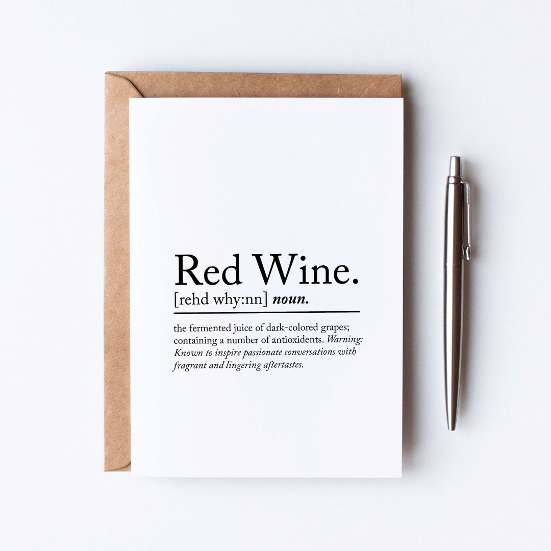 Funny Red Wine Definition Card Digital Download. Birthday Card. Foodie ...