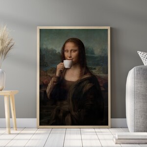 Coffee Print Artful Funny Wall Decor Mona Lisa Print Modern Classic Wall Art Funny Gift Poster ...
