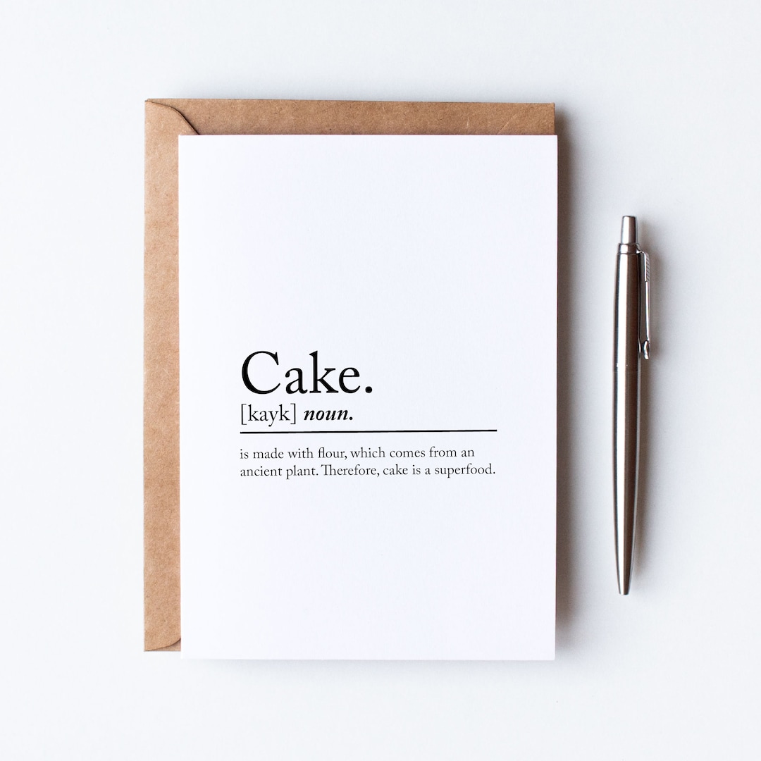 Funny Cake Definition Card Digital Download. Birthday Card. Foodie ...