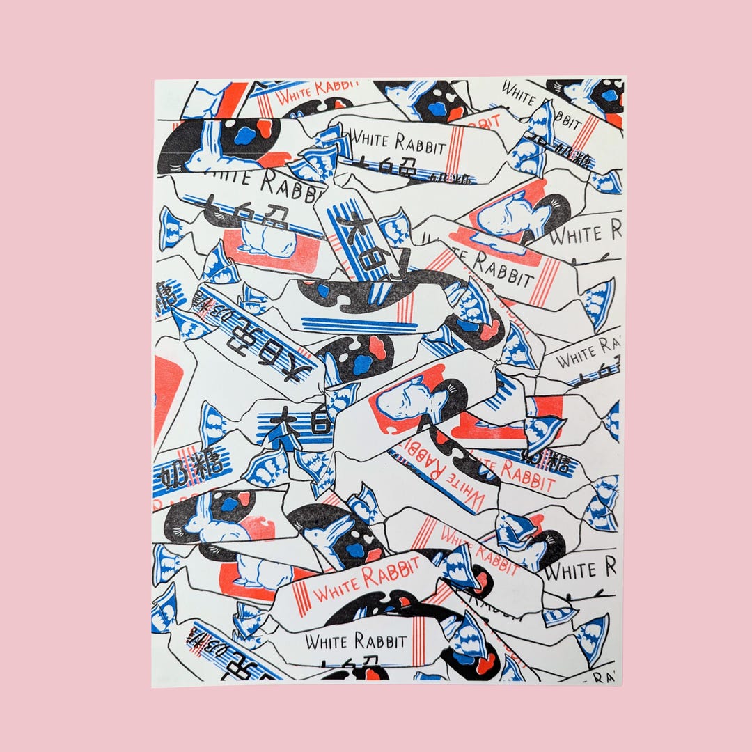 White Rabbit Candy | 8.5"x11" Risograph Print - Etsy