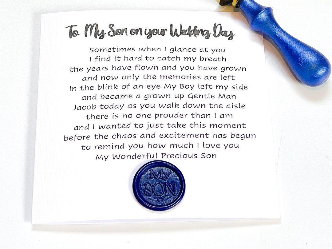 Son Wedding Card, to My Son Wedding Day Personalised Card, for My Son ...