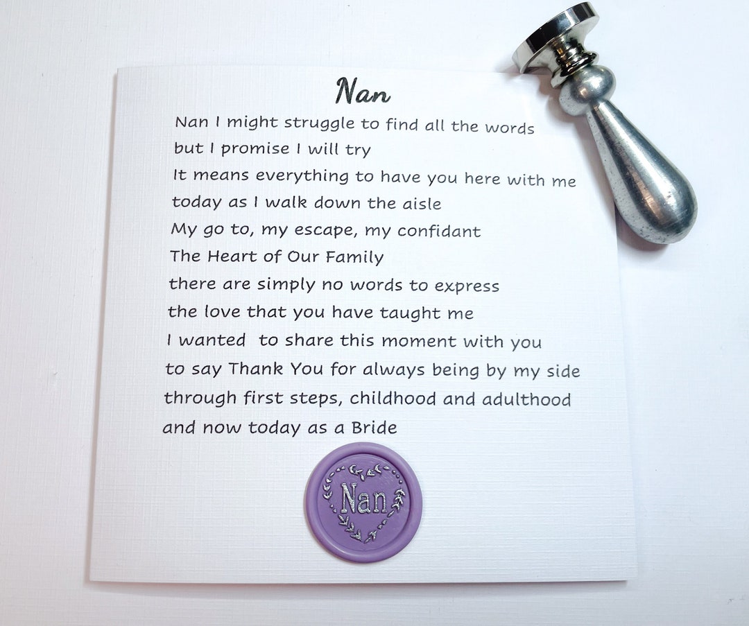 Grandmother of Bride Card, Poem for Nan, Wedding Keepsake - Etsy