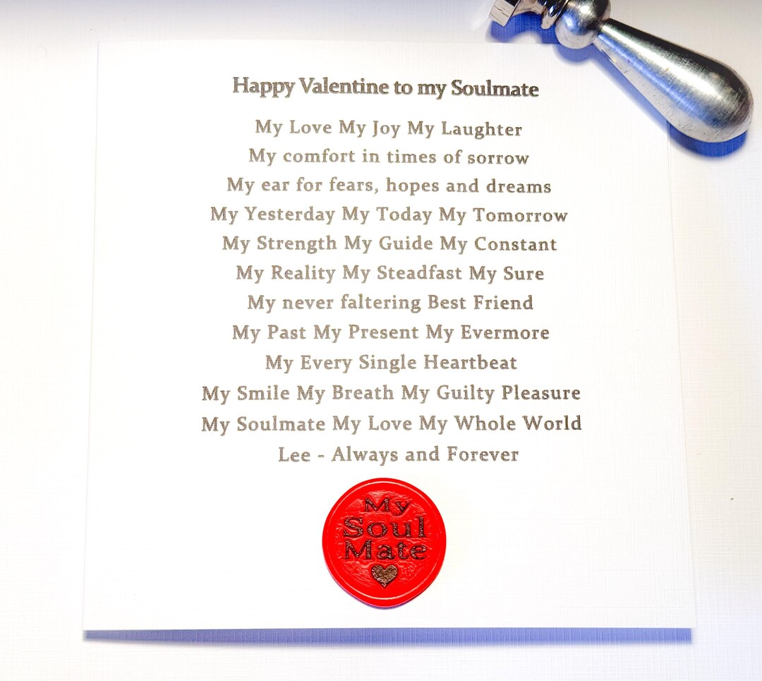 Carte de Saint-Valentin personnalisée, poème d'amour, cachet de cire ...