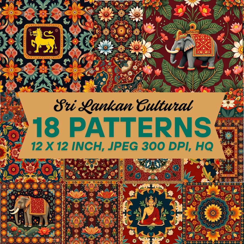 Sri Lanka Paintings SEAMLESS Patterns - Sinhala Culture Digital Paper ...