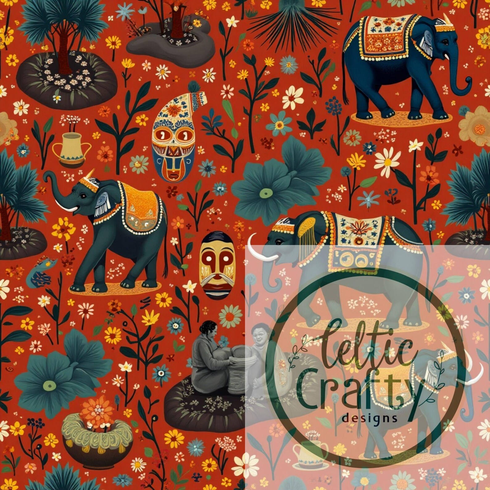 Sri Lanka Paintings SEAMLESS Patterns - Sinhala Culture Digital Paper ...