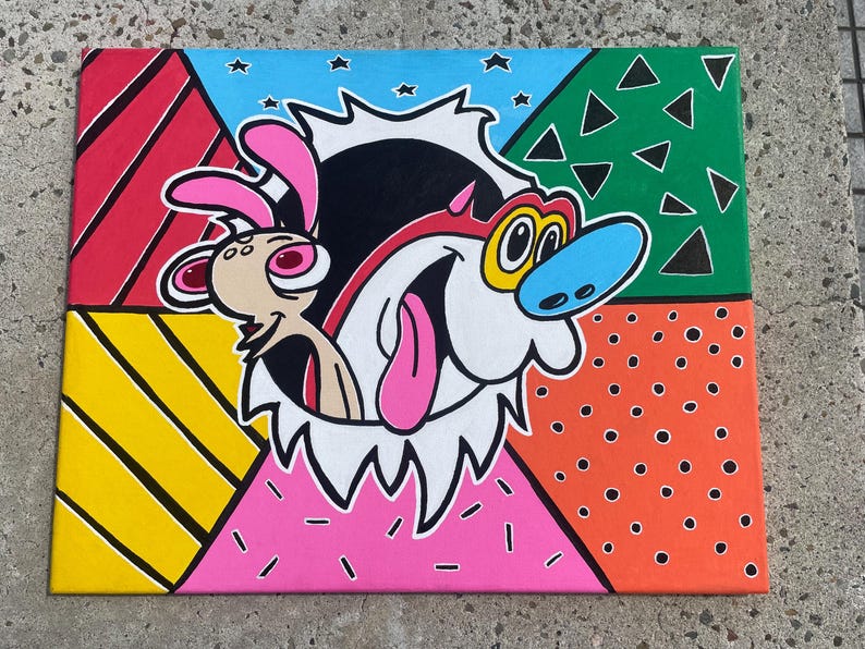 Ren and Stimpy 16”x20”- Vibrant Background, Acrylic Painting, Cartoon ... Ren and Stimpy 16”x20”- Vibrant Background, Acrylic Painting, Cartoon ...
