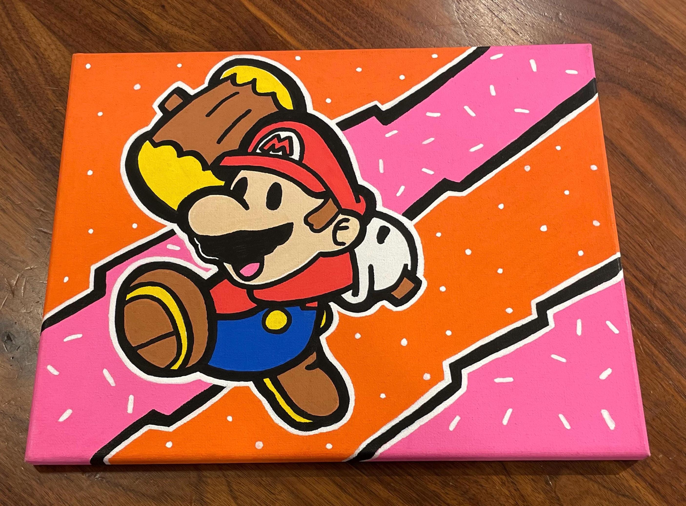 Paper Mario 11”x14”- Vibrant Artwork, Acrylic Painting, Canvas Art ...