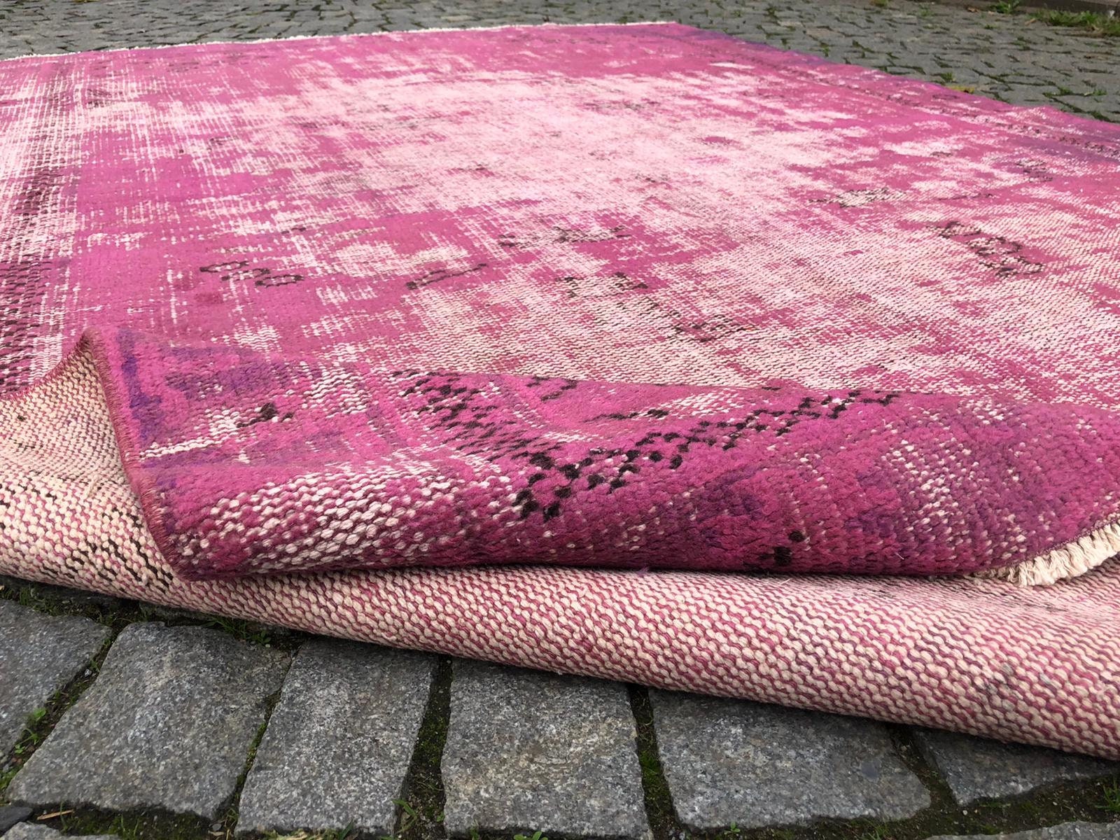 Black Floral Patterned Pink Carpet Cotton & Wool Rug Vintage | Etsy