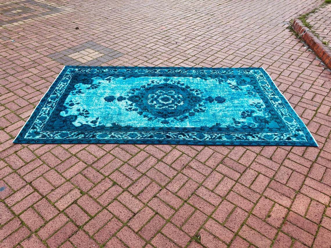 Turquoise Rug Black Rug Floral Rug Vintage Rug Handmade - Etsy