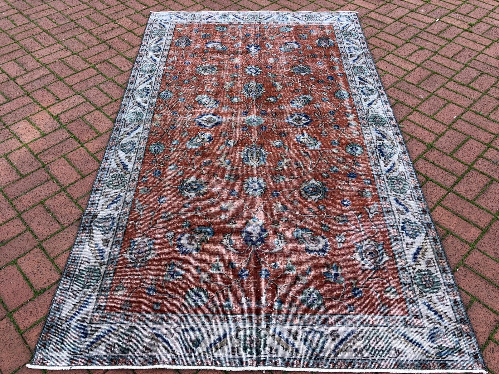 Brick Color Rug, Red Rug, Gray Rug, Floral Rug, Vintage Rug, 5x8.5 Ft ...
